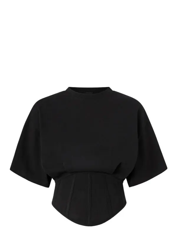Pinko Short Sleeve T-shirt With Corset Detail - Black