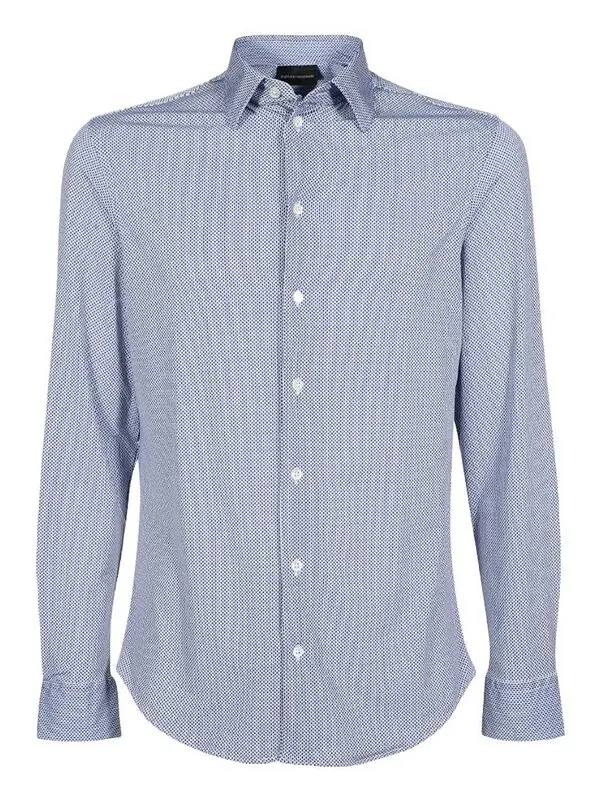 Emporio Armani Micro-pattern Long-sleeve Shirt - Blue