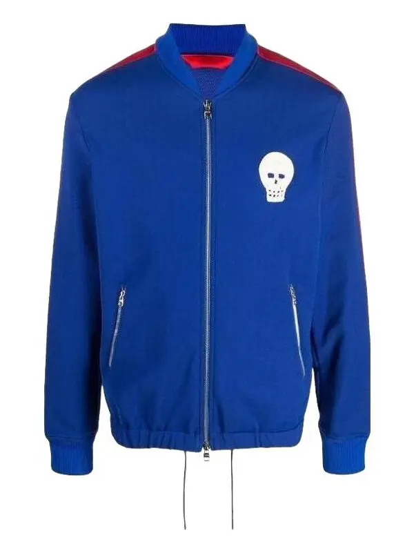 Alexander McQueen Skull Patch Zipped Bomber Jacket - Blue