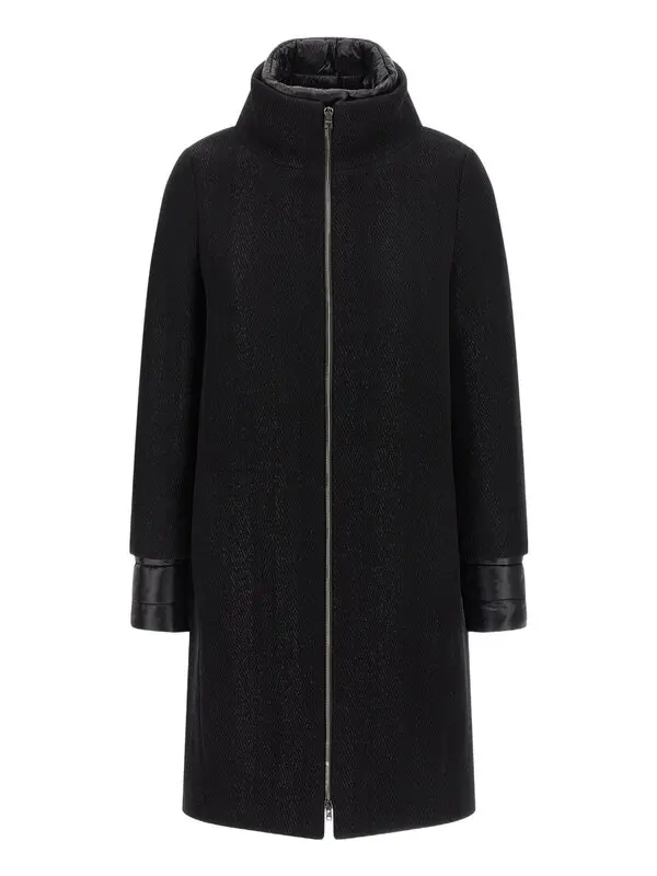 Herno Zigzag-weave High Neck Coat - Black