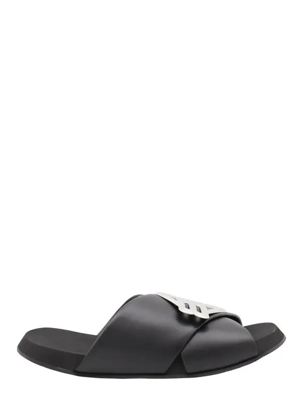 Balenciaga Logo Plaque Slip-on Slides - Black
