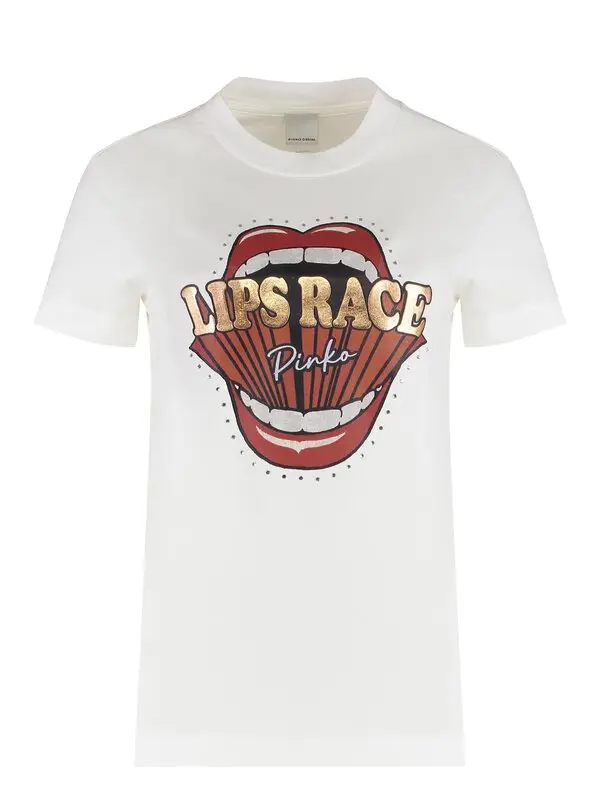Pinko Lips Race Graphic Print T-shirt - White