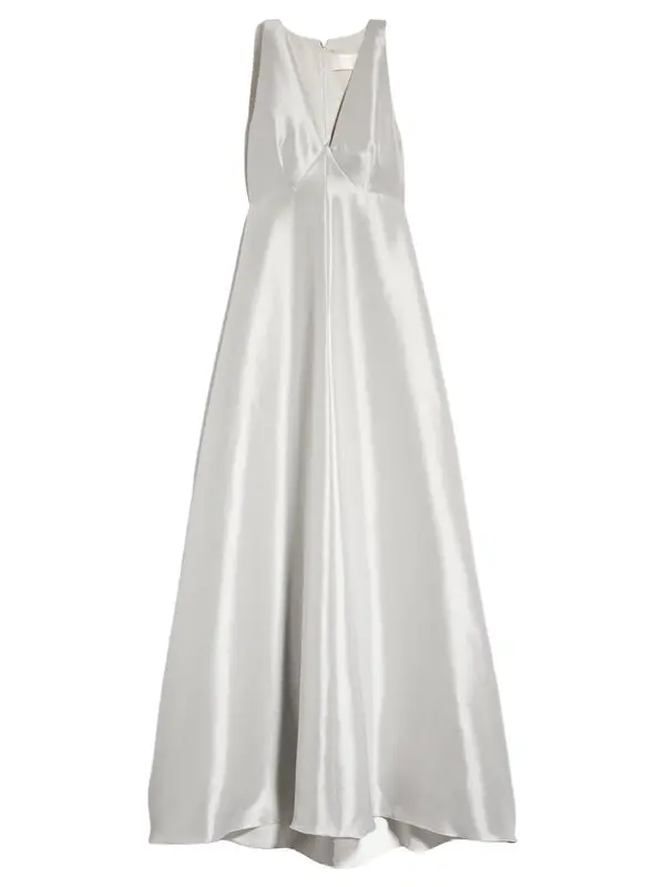Max Mara Silk Satin V-neck Sleeveless Gown - Silver