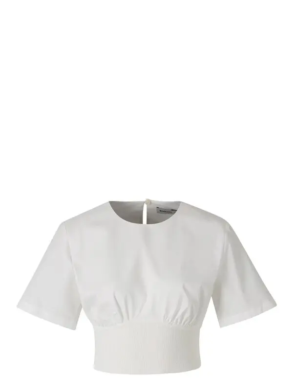 Simkhai Crewneck Short Sleeve Top With Ribbed Hem - White