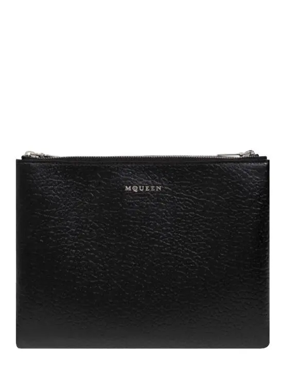 Alexander McQueen Logo Lettering Zipped Clutch Bag - Black