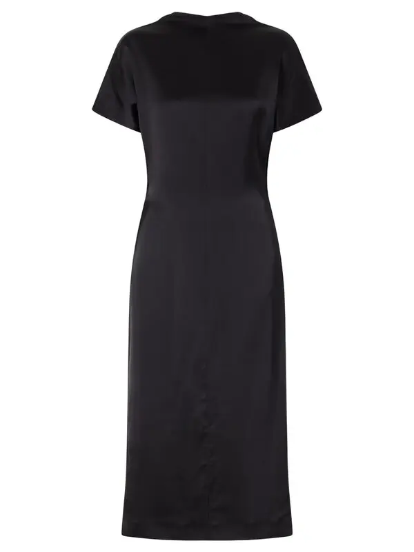 Tove Satin Short Sleeve Midi Dress - Black