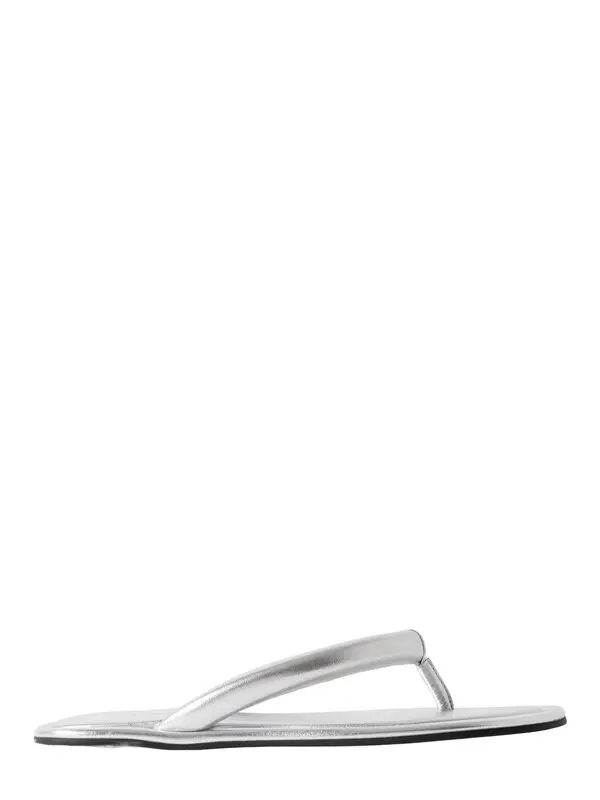 ST. AGNI Sumi Metallic Leather Flip Flops - Silver