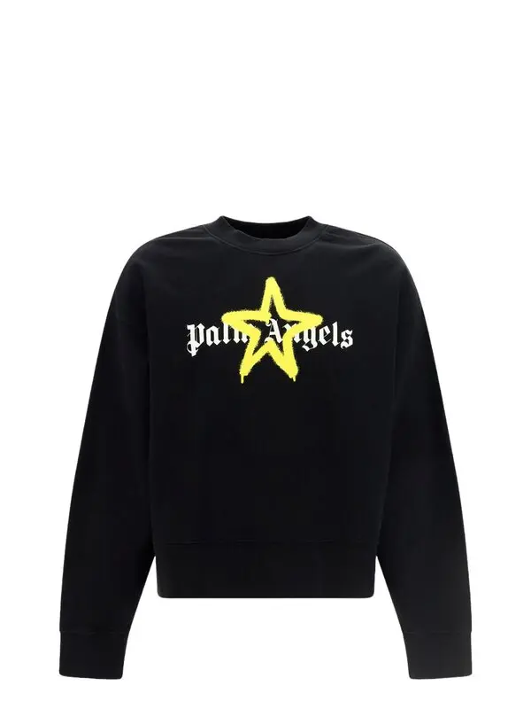 Palm Angels Logo-printed Crewneck Sweatshirt With Star Graphic - Black