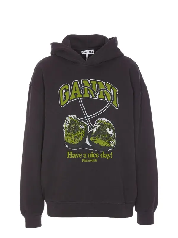 GANNI Oversized Logo Printed Hoodie - Phantom Black