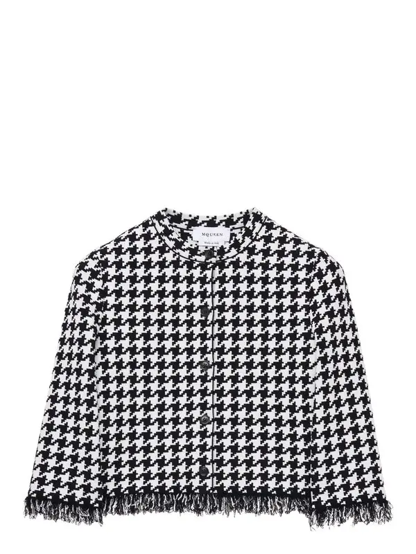 Alexander McQueen Houndstooth Frayed-edge Cardigan - Black/ivory