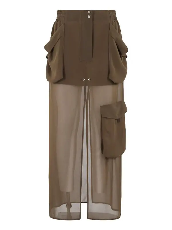 Pinko Invece No" Georgette Cargo Skirt - Brown