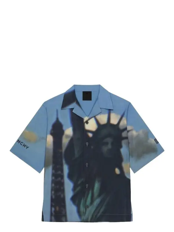 Givenchy Hawaiian Collar Shirt In Poplin - Black