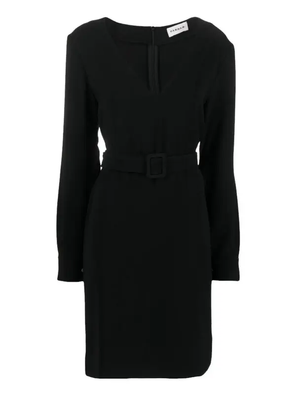 P.a.r.o.s.h Belted V-neck Long Sleeve Minidress - Black