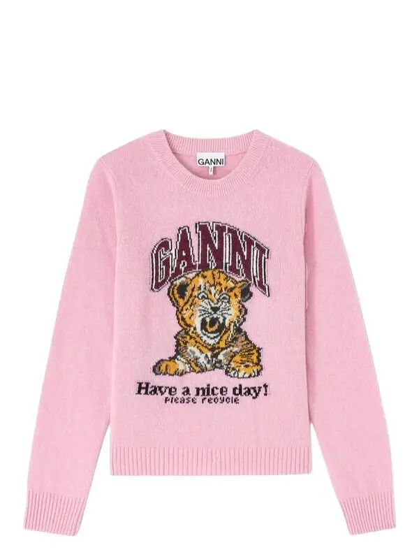 GANNI Graphic Logo Knit Pullover - Pink
