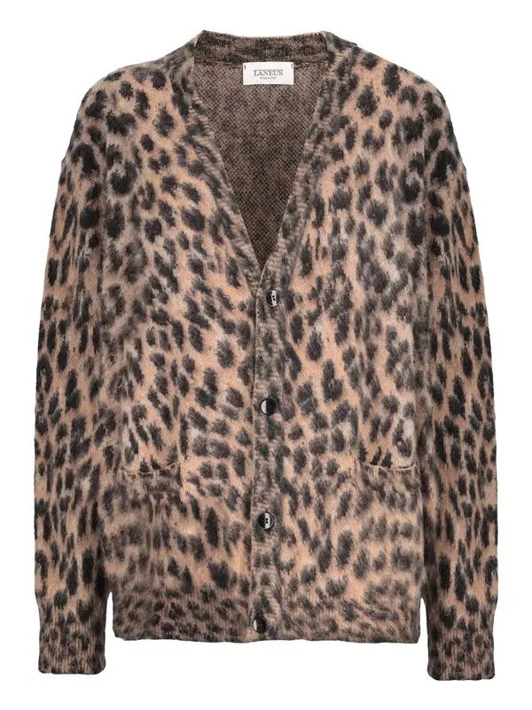 LANEUS Leopard Jacquard Baby Alpaca Cardigan - Maculato