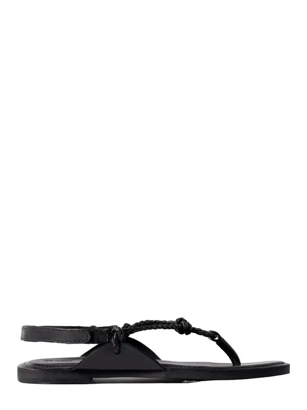 ST. AGNI Woven Leather Square Toe Sandals - Black