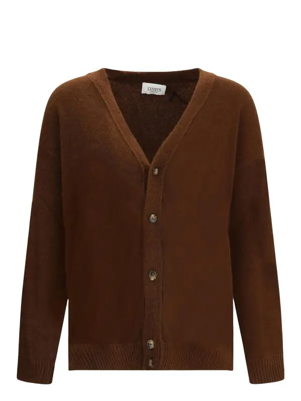 LANEUS Knitted V-neck Cardigan - Brown