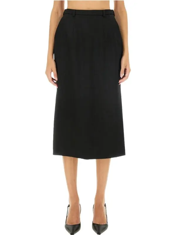 Dolce & Gabbana High Waist Gabardine Midi Skirt - Black