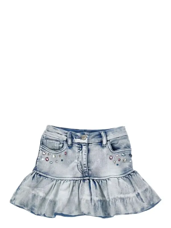 Monnalisa Embellished Stitch Print Mini Skirt - Gray