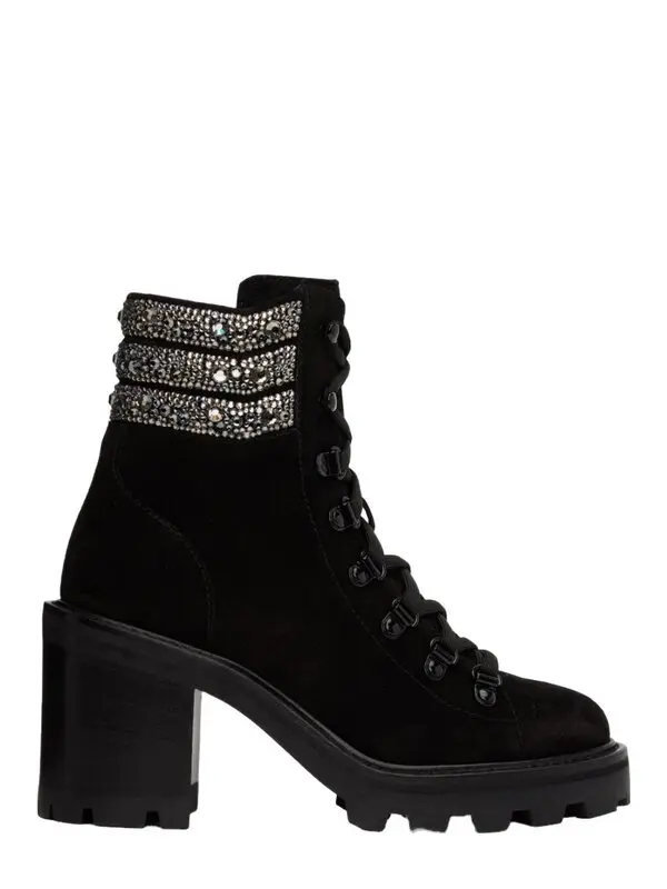 JIMMY CHOO Suede Embellished Ankle Boots - Black