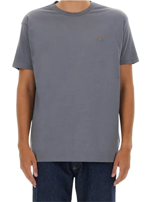 VIVIENNE WESTWOOD Logo Embroidered Crewneck T-shirt - Gray