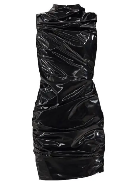 Alexander McQueen Laminated Jersey Mini Dress - Black