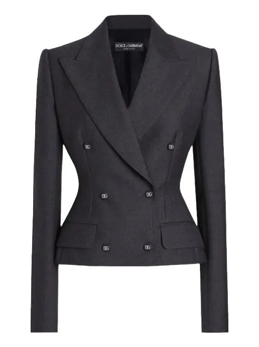 Dolce & Gabbana Double-breasted Tailored Jacket With Dg Logo - Grey