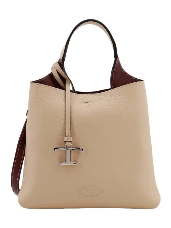TOD'S Timeless Logo Plaque Tote Bag - Nude