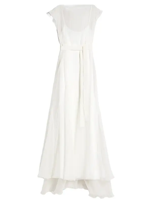 Max Mara Crepe Dress With Grosgrain Belt And Satin Slip - White