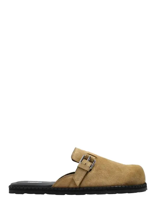 Moschino Buckle Detailed Round Toe Mules - Beige