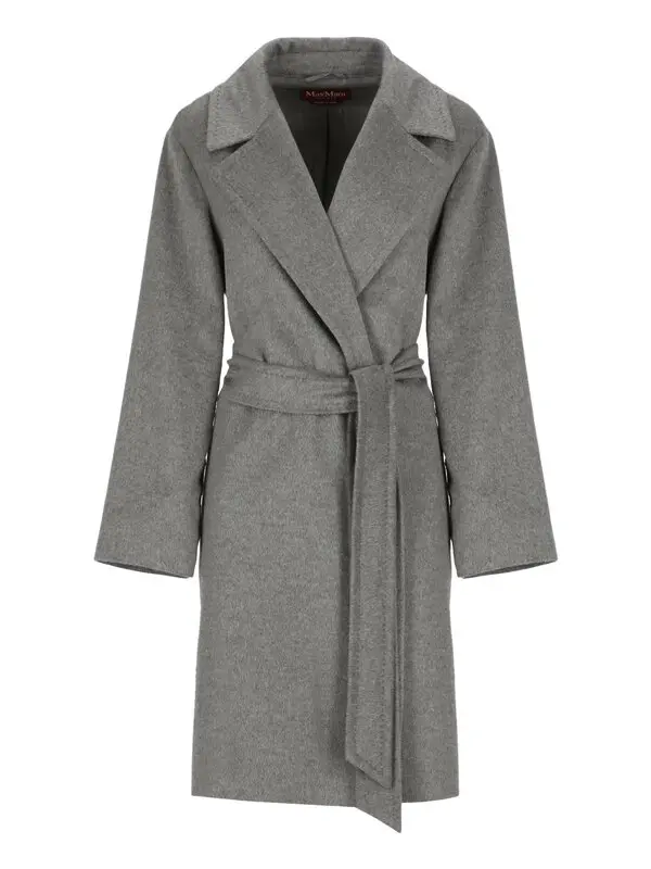 Max Mara Belted Long-sleeved Coat With Lace Detailing - Gray