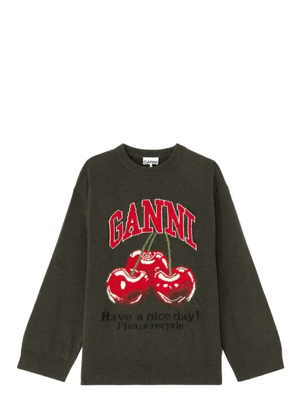 GANNI Oversized Graphic Jumper With Cherry Print - Kalamata