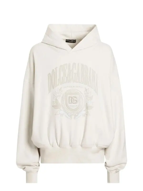 Dolce & Gabbana Logo Embroidered Jersey Hoodie - Cream White