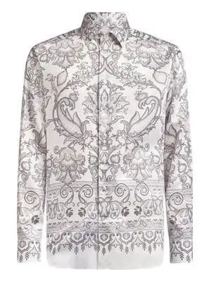 Etro Cotton Shirt With Placed Print - Grey