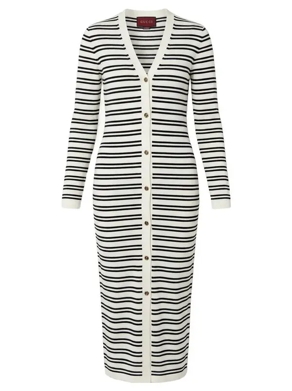 Gucci Striped Knitted Midi Dress - Ivory Blue