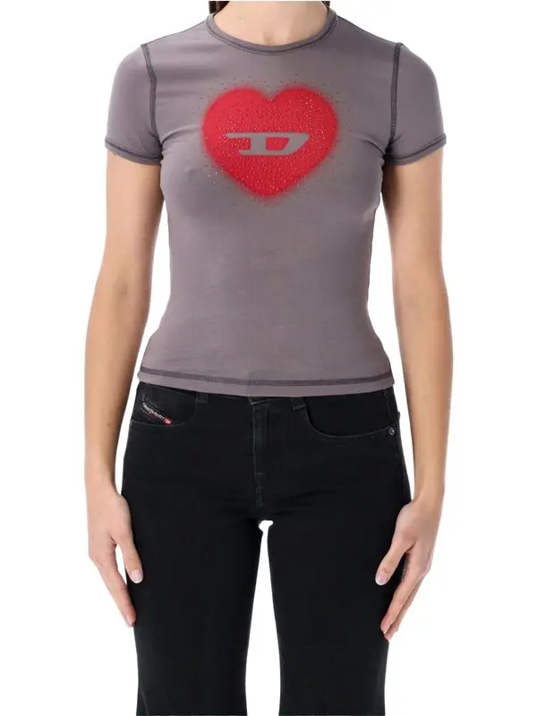DIESEL® Heart Print Crewneck T-shirt - Black