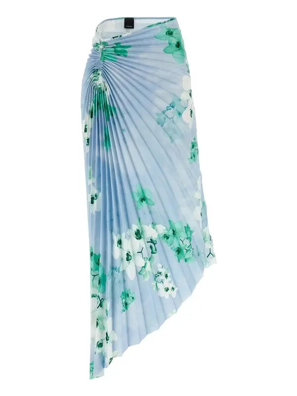Pinko Floral Print Pleated Midi Skirt - Light Blue