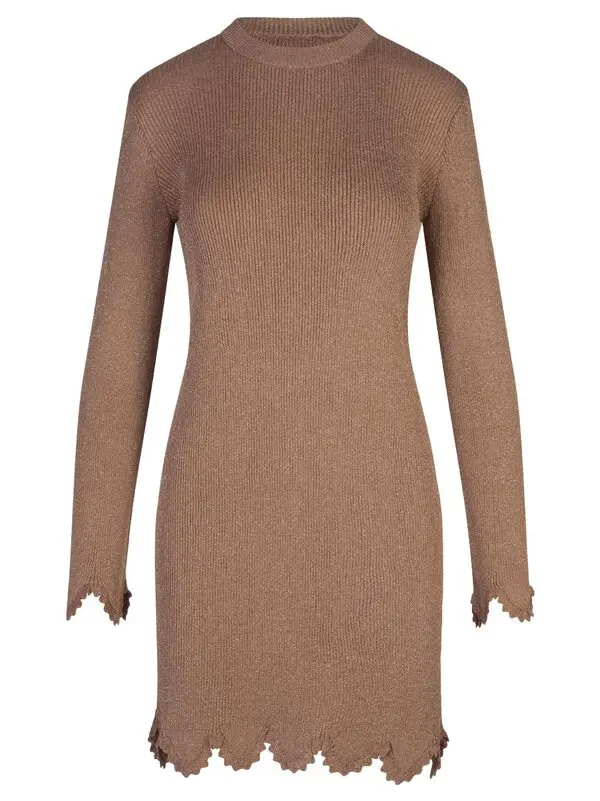 Chloé Ribbed-knit Mini Dress With Wavy Hem And Cuffs - Brown