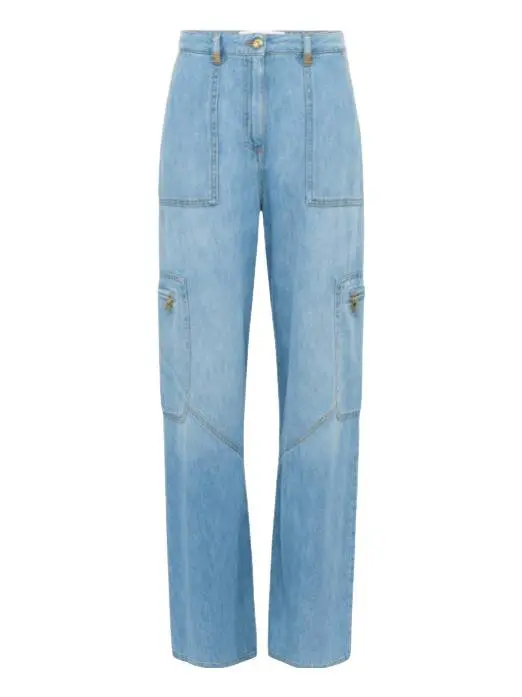 Elisabetta Franchi Maxi Cargo Jeans With Jeweled Detail - Light Blue