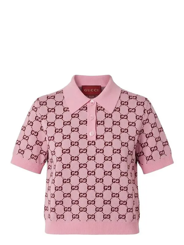 Gucci Monogrammed Intarsia Short-sleeve Polo Shirt - Pink And Multicolour