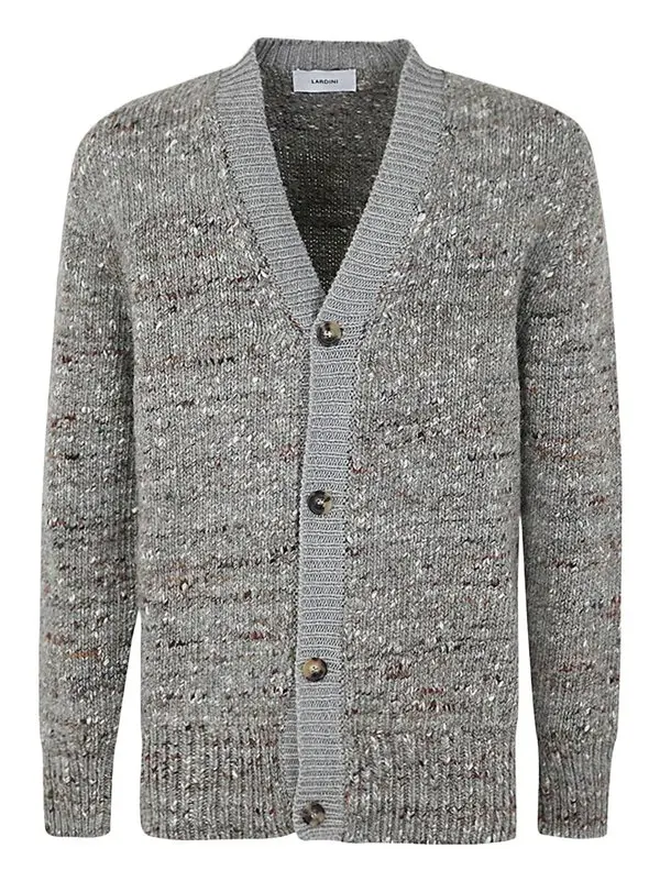 LARDINI Mélange Button-up Cardigan With Ribbed Trim - Gray