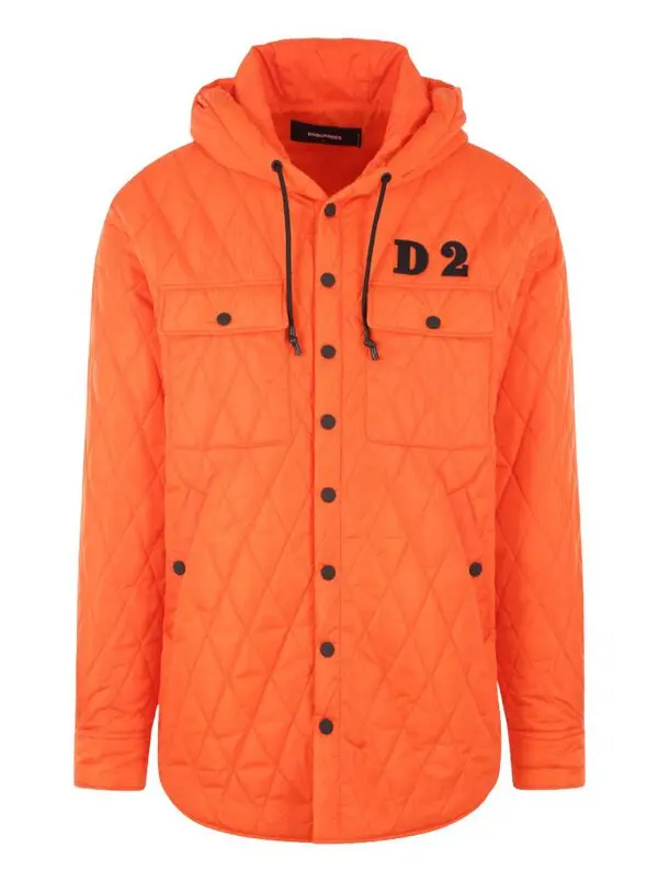 Dsquared2 Logo Patch Quilted Hooded Jacket - Orange