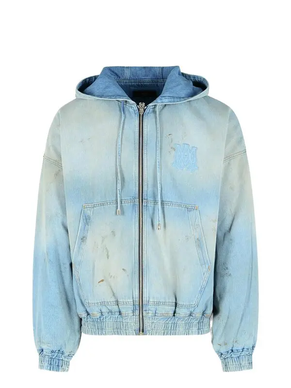 Amiri Ma Denim Zip Hoodie - Blue