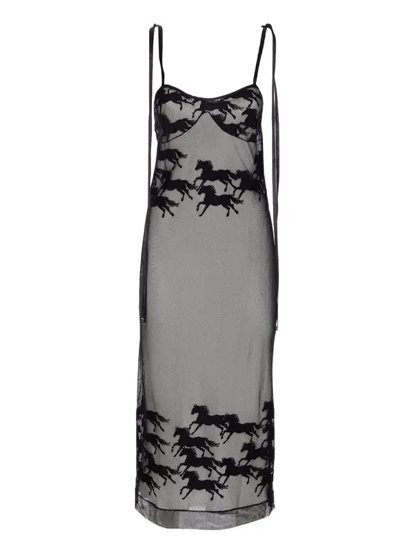 Pinko X Patrick Mcdowell Horse Motif Sheer Midi Dress - Gray