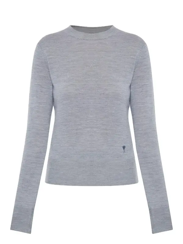 Ami Crew Neck Wool-silk Blend Sweater - Gray