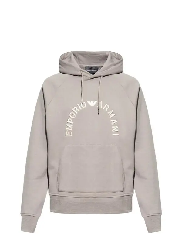 Emporio Armani Logo Embroidered Cotton Hoodie - Gray