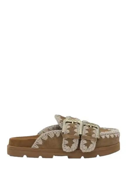 Mou Crochet Buckle Flat Sandals - Green