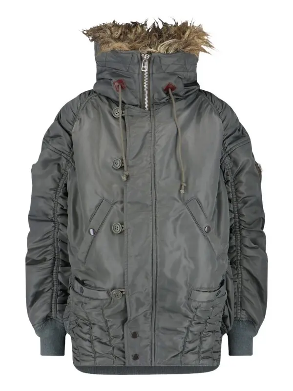 Junya Watanabe Long-sleeved Zip-up Hooded Jacket With Fur Trim - Black