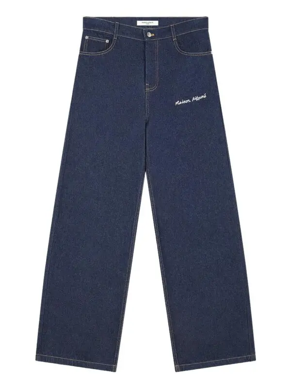 Maison Kitsuné Wide-leg Jeans With Embroidered Logo - Blue