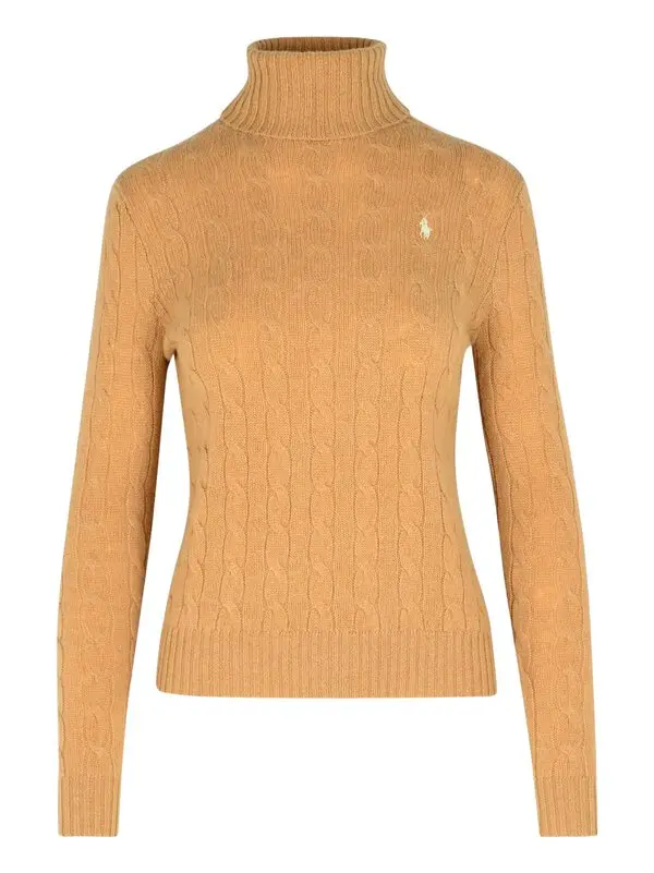 Polo Ralph Lauren Ribbed Roll Neck Sweater - Camel Melange